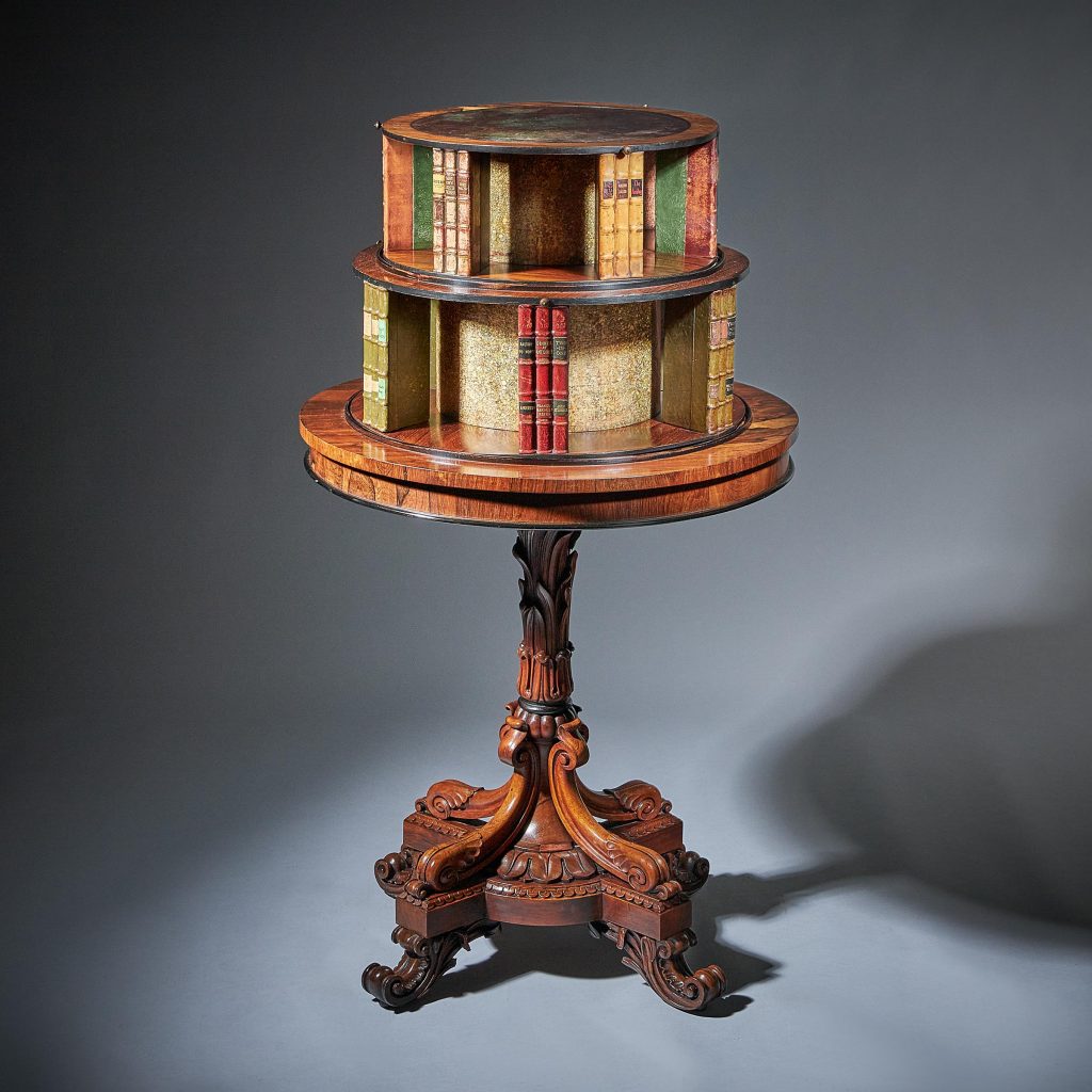 A Fine and Rare William IV Rosewood Revolving Library Bookcase Stamped ...